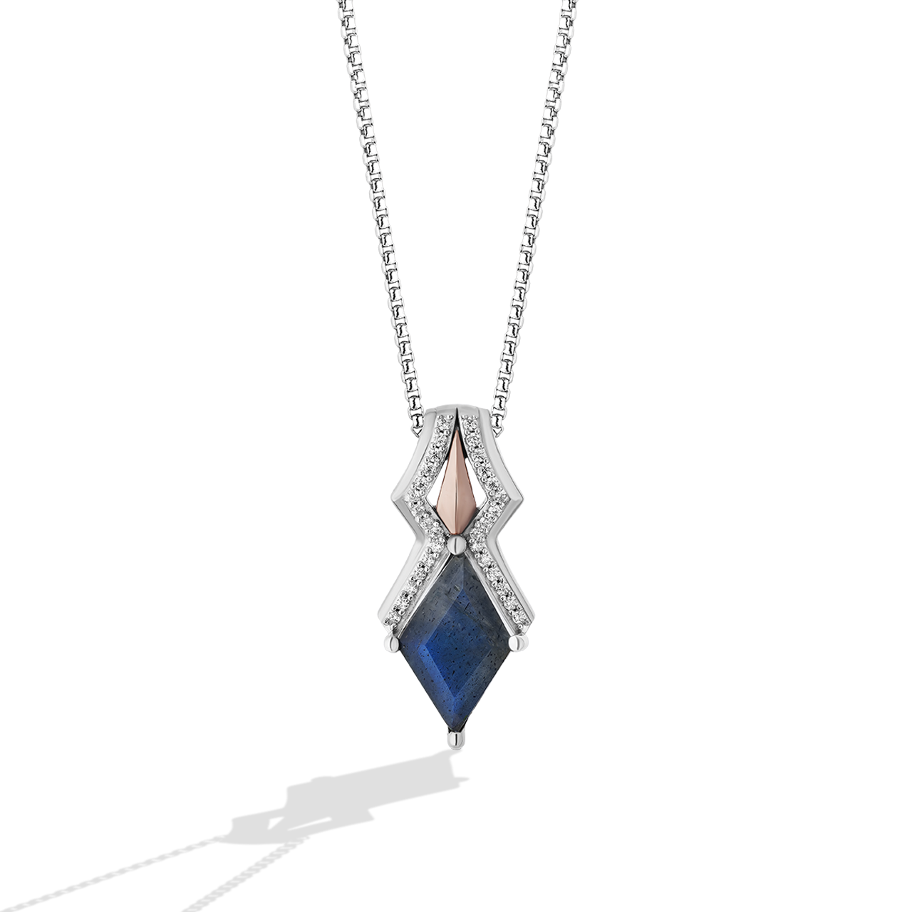 Women's Pendant with Labradorite and 1/10 CT.TW. Diamonds set in 10K R ...